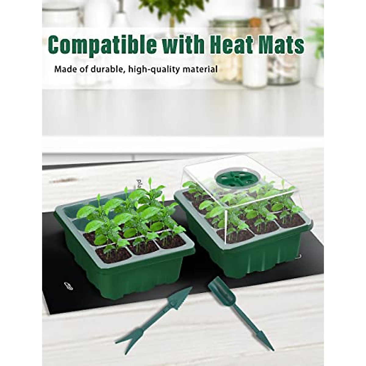 14 Packs Seed Starter Tray, 168 Cells Total Tray, Seed Starting Kit with Adjustable Humidity Dome and Base Plant Starter Kit Mini Greenhouse Germination Kit with 2 Garden Tools and 20 Plant Labels