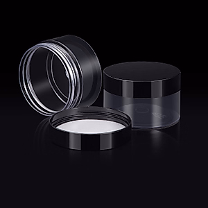 SATINIOR 24 Pieces Empty Clear Plastic Jars with Lids Round Storage Containers Wide-Mouth for Beauty Product Cosmetic Cream Lotion Liquid Butter Craft and Food (Black Lid, 1 oz)