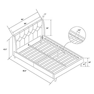 Novogratz Her Majesty Upholstered Linen Bed, Tufted Wingback Design and Wooden Legs, Queen Size - Pink Linen