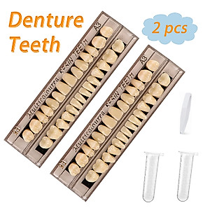 56 Pcs False Teeth Dental Complete Acrylic Resin Denture Teeth, 2 Set Whole Teeth Synthetic Polymer Denture Tooth, 23 Shade A3 Upper + Lower Dental Materials for Replacement, DIY, or Halloween