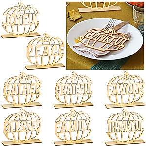 Vicenpal 9 Pcs Thanksgiving Wood Cutout Cards Sign Place Setting Thankful Grateful Gather Gratitude Love Peace Signs Rustic Letter with Holder Base for Table Decoration(Twigs)