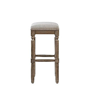 Ball & Cast Pub Height Bar Stools Upholstered Pub Stool Weathered Oak finish 30"H, Taupe Fabric 2-Pack