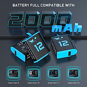 TOMSHEIR 2000mAh (3-Pack) Batteries for GoPro Hero 9/10/11/12 and 3-Channel Storage Charger Fully Compatible with Gopro Hero 5/6/7/8 9/10/11/12 Official Battery