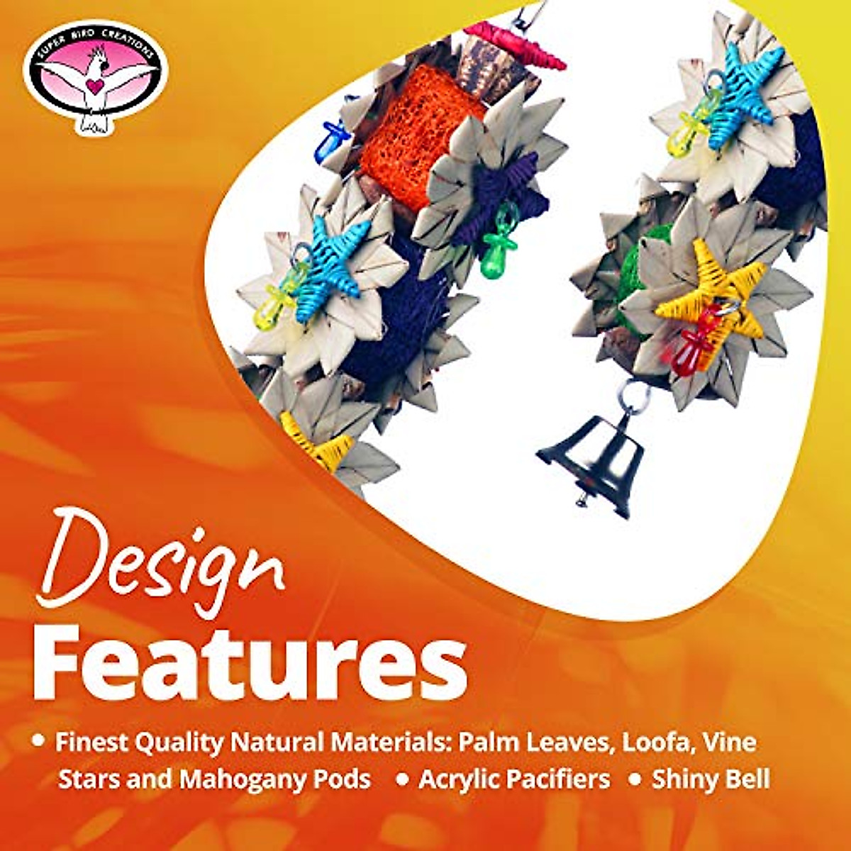 Super Bird Creations SB1098 Palm Star Bird Toy, Medium Bird Size, 13" x 3.5" x 3.5"