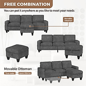 Youmumeub Sectional Sofa, L Shaped Couches for Living Room with Movable Ottoman Small Snowflake Sofas Modular Furniture Set for Apartment Small Space Loft