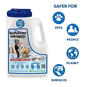 SafeTrac Ice Melt Plus, Lightweight Pet Safe Ice Melt for Snow, Pet Friendly Non Corrosive Ice Melter for Driveway and Sidewalk, Eco Friendly Ice Melt, Comparable Coverage to 10 Lb Jug (3 Pack)