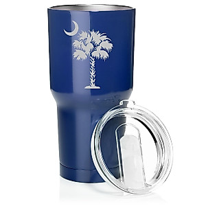 Smooth Body Tumbler Stainless Steel Vacuum Insulated Travel Mug Cup Gift Palmetto Tree South Carolina Palm Moon (Blue, 30 oz)