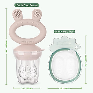Haakaa Baby Fruit Food Feeder & Mini Freezer Nibble Tray Combo, Breastmilk Popsicle Molds for Baby Cooling Relief, BPA Free Silicone Feeder for Safe Infant Self Feeding, 4 Month+ (Blush)