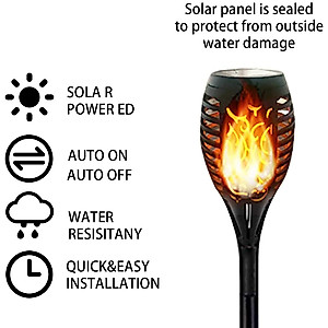 BANUQUE Solar Torch Light with Flickering Flame, Solar Powered Outdoor Garden Path Stake Lights for Landscape Patio Walkway Yard Driveway（6 Pack