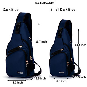 Seoky Rop Men Women Sling Backpack Nylon Water Resistant Shoulder Chest Crossbody Sling Bag with USB Charging Port Small Dark Blue