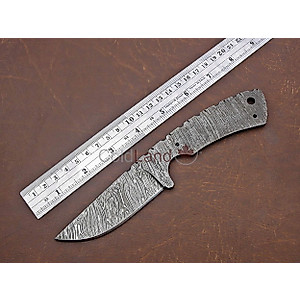 ColdLand 8" Damascus Steel Knife Blade Blank with Bolster - Hand Forged Knife Blanks Full Tang Ideal for Knife Making Supplies, Hunting, Fishing, Camping, Outdoor Sports NB25