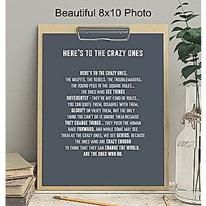 Heres to the Crazy Ones Entrepreneurial Motivational Quote -8x10 Art Print, Home Decor - Inspirational Wall Art Poster - Unique Room Decorations for Office, Den - Gift for Entrepreneur, Boss