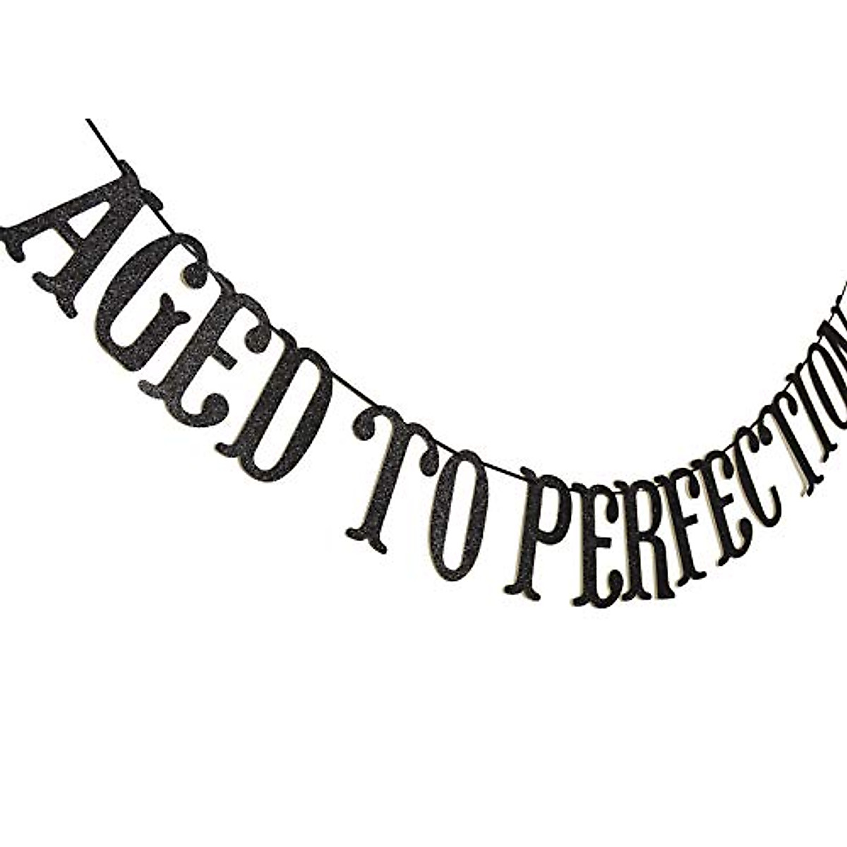 Qttier Aged to Perfection Banner for 50th 60th 70th 80th 90th 100th Birthday Anniversary Party Decorations Assembled Supplies Decor Favors Bunting Photo Booth Props Sign (Black Glitter)