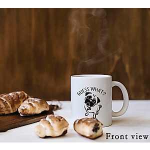 QUICQOD Funny Best Gifts for Kids Girls Women Pug Mom Pug Lovers - Guess What Pug Butt 11 Oz White Coffee Mug - Christmas Thanksgiving Birthday Anniversary Presents