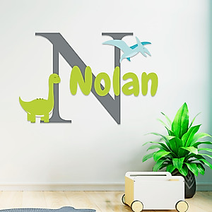EGD Multiple Font Custom Name & Initial Dinosaur Wall Decals I Personalized Dinosaur Bedroom Decor for Boys or Girls I Birthday Party Supplies I Nursery Wall Decal I Multiple Element Options