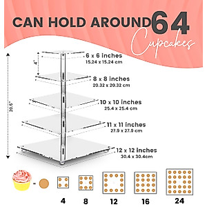 Utopia Home - Acrylic Cupcake Stand with LED Light Strings - 3 Tier Premium Cupcake Tower - Cup Cake Tier Stand for Dessert Table - Ideal for Weddings Birthday Parties - Pack of 1 - Red