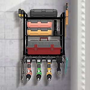 WIMART 4 Layers Power Tool Organizer, Wall Mount Heavy Duty Power Tool Organizers and Storage Cordless Drill Holder Storage for Handhold Power Tools At Home, Warehouse (Black - 1 Pcs/Set)