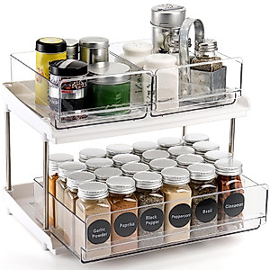 ZEAYEA 2 Tier Clear Organizer, Multi-Purpose Slide-Out Storage Container, Bathroom Vanity Countertop Organizer, Under Sink Organizer with Pull Out Drawer for Kitchen Pantry Office Desktop Cabinet