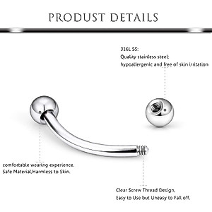 Hoeudjo Eyebrow Piercing Jewelry 16G Surgical Steel Curved Barbell with Ball Kit Tragus Ring Piercings Jewelry 24Pcs 6mm 8mm 10mm 12mm Silver-Tone