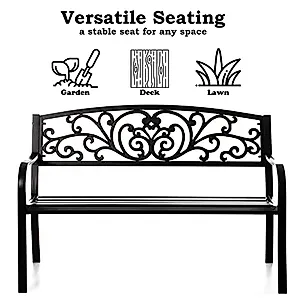 Gardenised QI003333L Black Patio Garden Park Yard 50" Outdoor Steel Bench