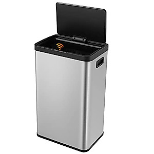 finetones 16 Gallon Trash Can, Motion Sensor Trash Can, Stainless Steel Trash Bin with Lid, Soft Close, Automatic Waste Bin for Kitchen Living Room Office, Silver