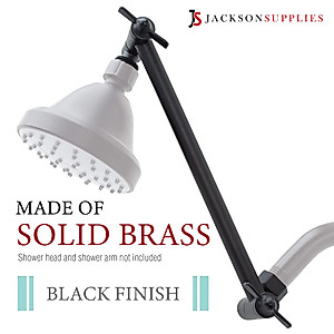 Shower Head Extension Arm by JS Jackson Supplies, Adjustable 10 Inch Showerhead Extender, Solid Brass Construction, Universal Tall Hi-lo Pipe Height Extending (Black Finish)