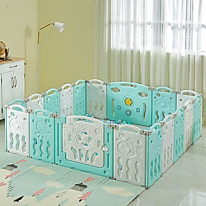 Albott Baby Fence Foldable Toddler Playpen Kids Safety Play Center Yard Baby Playpen, Adjustable Shape, Portable Design for Indoor Outdoor Use(18 Panels)