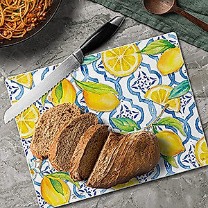 CounterArt Lovely Lemons Decorative 3mm Heat Tolerant Tempered Glass Cutting Board 10” x 8” Manufactured in the USA Dishwasher Safe
