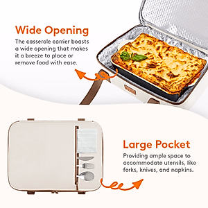 Lifewit Expandable Insulated Casserole Carrier for Hot or Cold Food, Double Decker Food Bag Lasagna Holder Carry Tote for Potluck Parties/Picnic/Cookouts, Fits 9"x13" Baking Dish, Cream