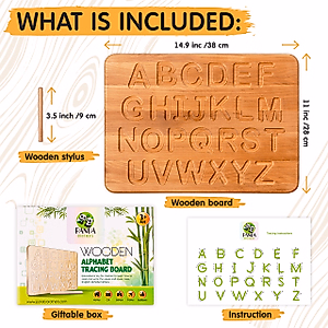 Panda Brothers Wooden Alphabet Tracing Board - Wooden Montessori Toys for 3 4 5 Year Old Kids, Educational Toy for Kids, Reversible Uppercase and Lowercase Letters, Fine Motor Skills Toys, STEM Toys