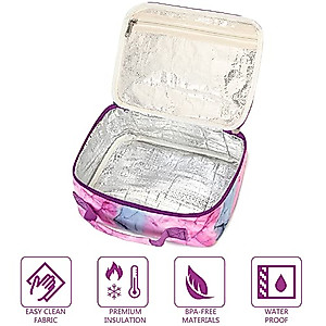 LEDAOU Lunch Bag Insulated Lunch Box Kids Girls Insulated Reusable Lunch Bag for School Work Picnic Hiking (Marble Purple White)