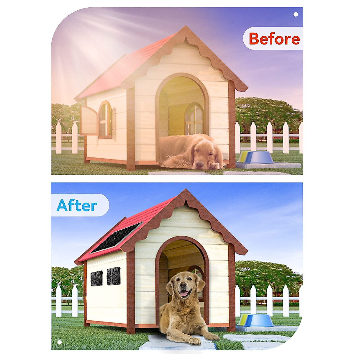 Solar Powered Fan, Solar Panel & 2 Pcs High Speed Fans with Weather Resistant Plug and Switch for Small Chicken Coop Greenhouse Shed Dog House Cooling