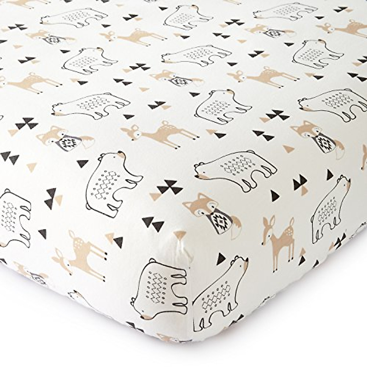 Levtex Baby - Bailey Bear Crib Fitted Sheet - Fits Standard Crib and Toddler Mattress - Tossed Bear, Fox and Deer - Black, Tan and White - Nursery Accessories - 100% Cotton