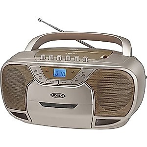 JENSEN CD-590-C CD-590 1-Watt Portable Stereo CD and Cassette Player/Recorder with AM/FM Radio and Bluetooth (Champagne)