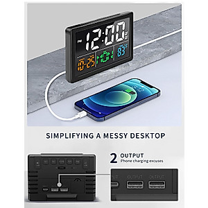 Digital Alarm Clock, with 5.5" Large LED Time Display, Adjustable Alarm Volume, 6 Level Brightness, Alarm Settings, USB Charger, Temperature Detect, Snooze, Clocks for Bedroom, Bedside, Desk, Black