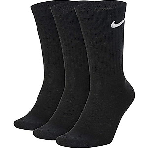 Nike Unisex Everyday Lightweight Crew Training Socks (3 Pair) (Black/White, M)