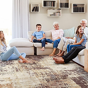 OIGAE Washable Rug 9x12, Abstract Modern Area Rugs with Non-Slip Backing, Non-Shedding Floor Mat Throw Carpet for Living Room Bedroom Kitchen Laundry Home Office, Gold/Brown