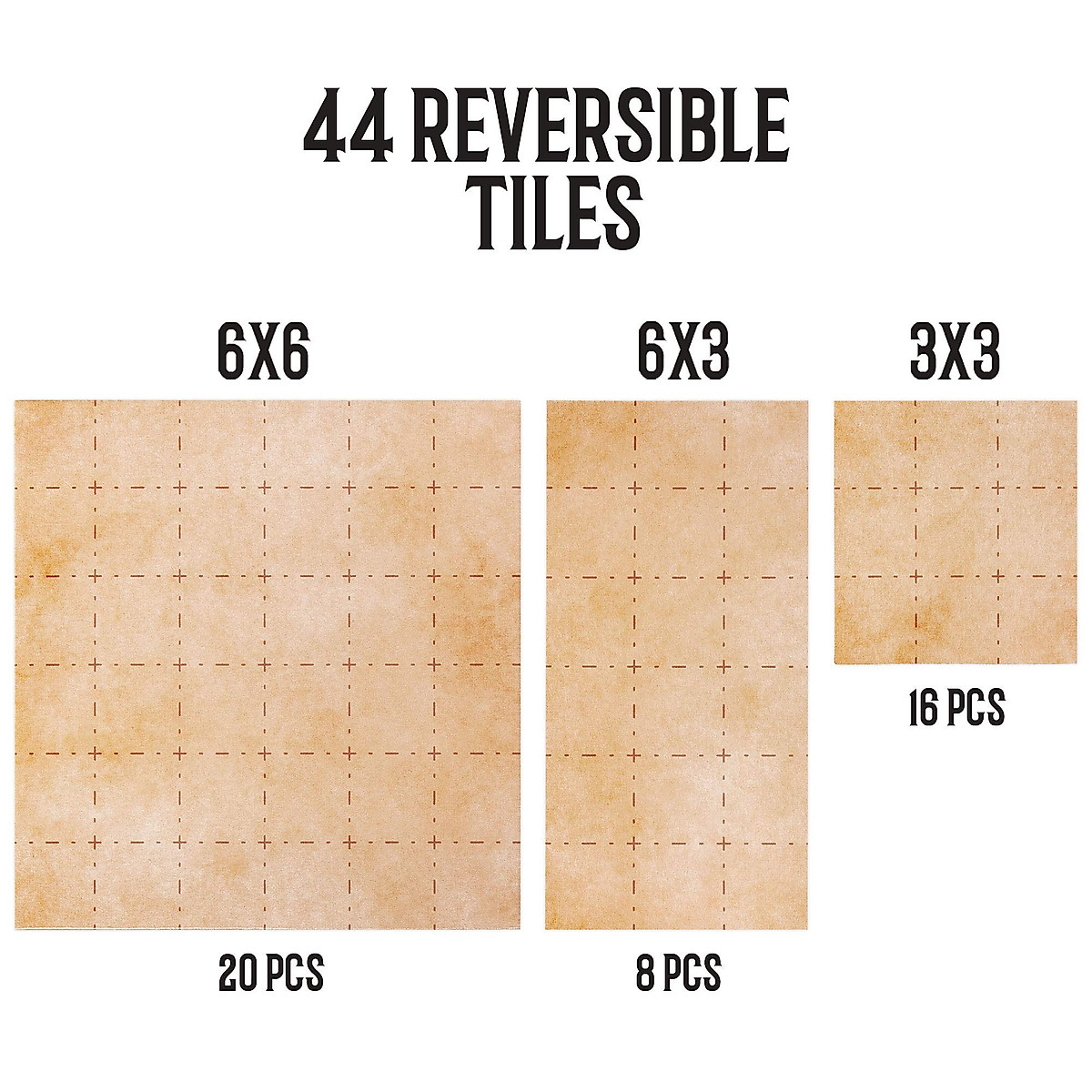 Stratagem The Master's Atlas Grid Tiles-Reversible Dry Wet Erase Battle Map for 3D DND-RPG Tabletop RPG Scenery-Dungeons Dragons Pathfinder- Tabletop Grid| Blank/Parchment - 44 Tiles & 48 Tokens