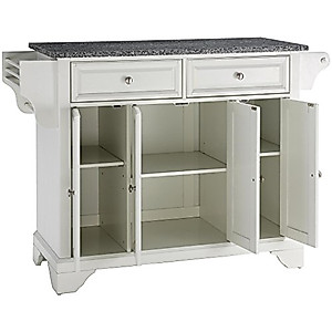 Crosley Furniture Lafayette Granite Top Rolling Kitchen Island Storage Cart, Microwave Stand, Spice Rack, White