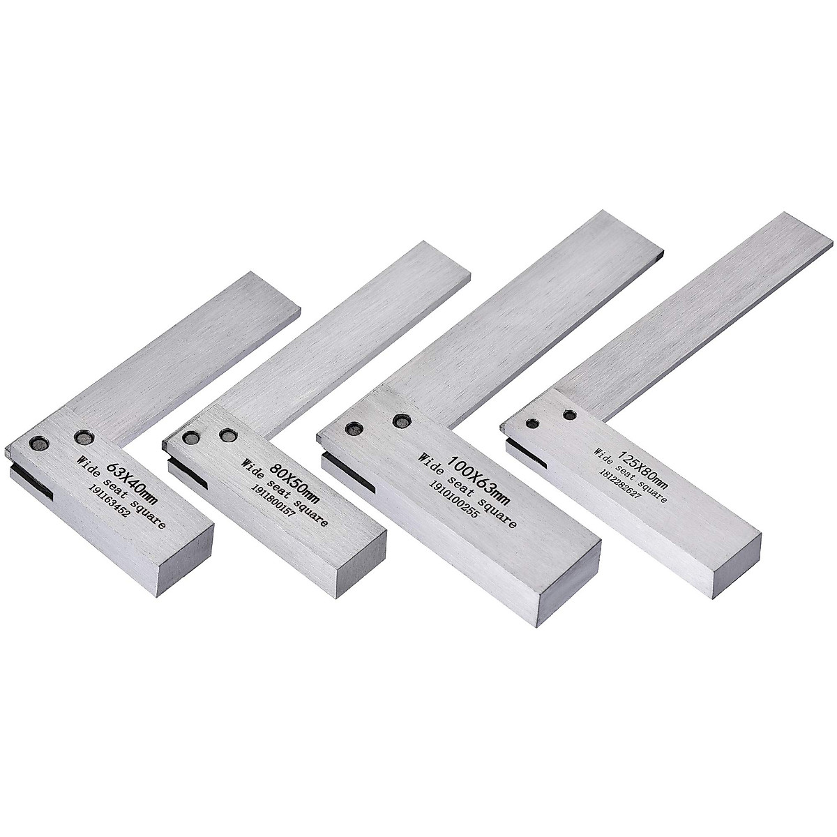 uxcell Machinist Square Set 2.5/3.15/4 / 5 Inch (63/80/100/125mm), Woodworking Try Square Wide Seat Solid Steel Squares, 4pcs in 1 Set