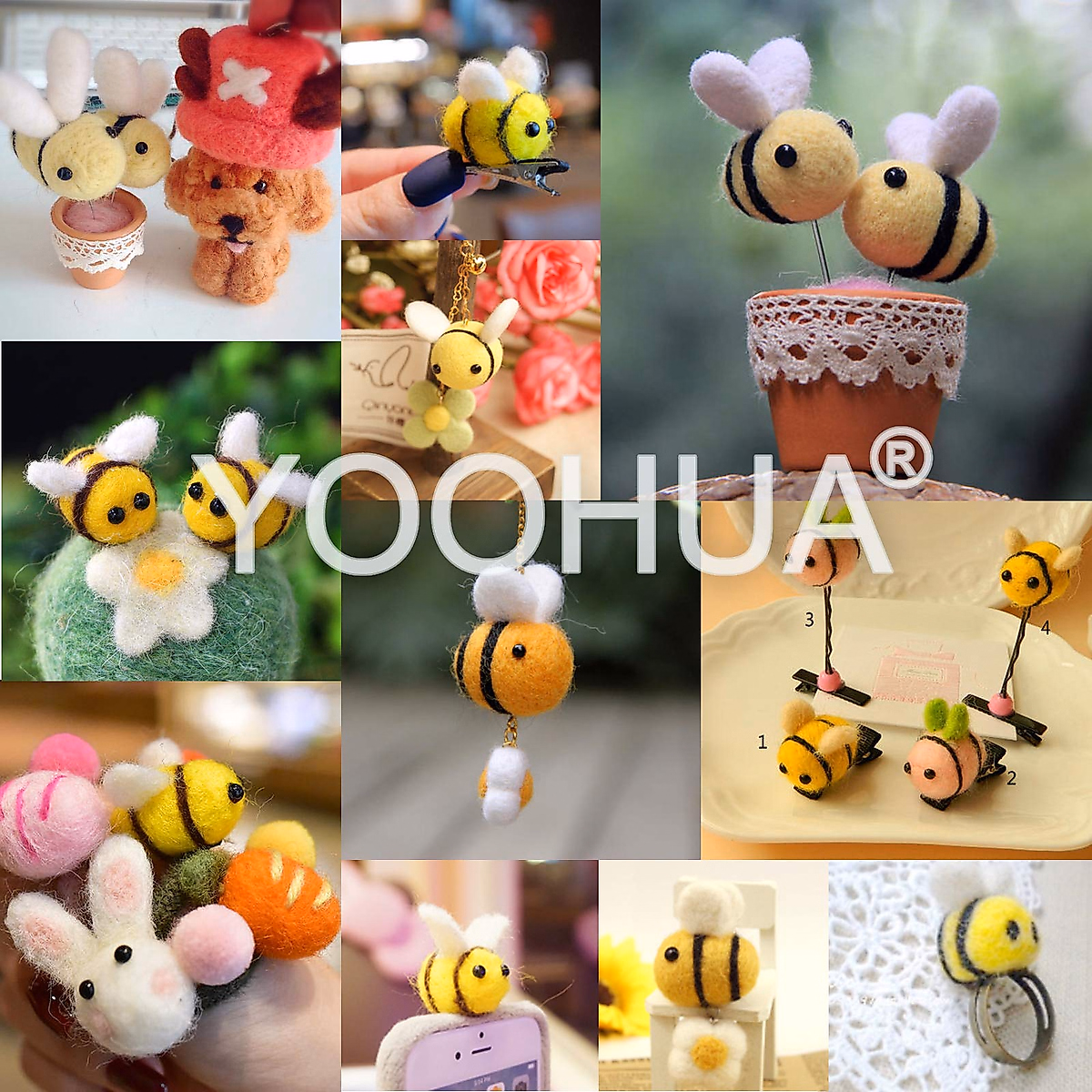 YOOHUA 20PCS Wool Felt Bee Craft Balls Bee Craft Supplies for Halloween Costume Baby Shower Gender Reveal Party Nursery Tent Decoration DIY Craft Car Seat Grasping Bead Toys