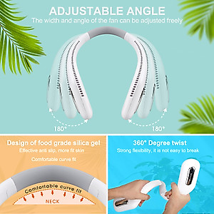 Rexspt Portable Neck Fan, Hands Free Bladeless Fan, USB Rechargeable Personal Fan with 3 Wind Speed Adjustable, Headphone Design 360° Cooling Hanging Fan for Traveling Office