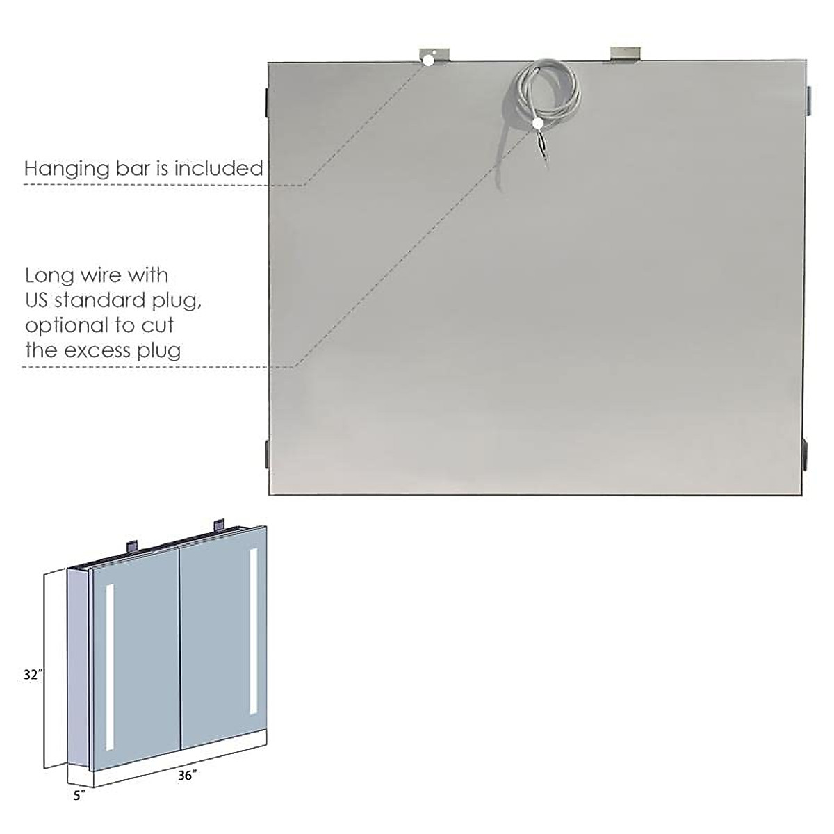 Altair Design Catola 36" Clear Glass Surface-Mount/Recessed LED Mirror Medicine Cabinet