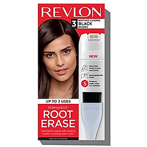 Revlon Permanent Hair Color, Permanent Hair Dye, At-Home Root Erase with Applicator Brush for Multiple Use, 100% Gray Coverage, Black (3), 3.2 Fl Oz