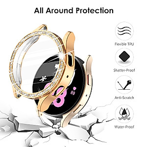 Surace Soft TPU Case for Galaxy Watch 4 & Galaxy Watch 5 40mm with Screen Protector, Bling Crystal Diamond Protective Bumper for Samsung Galaxy Watch 4 5 40mm (3 Packs, Rose Gold/Pink/Clear)