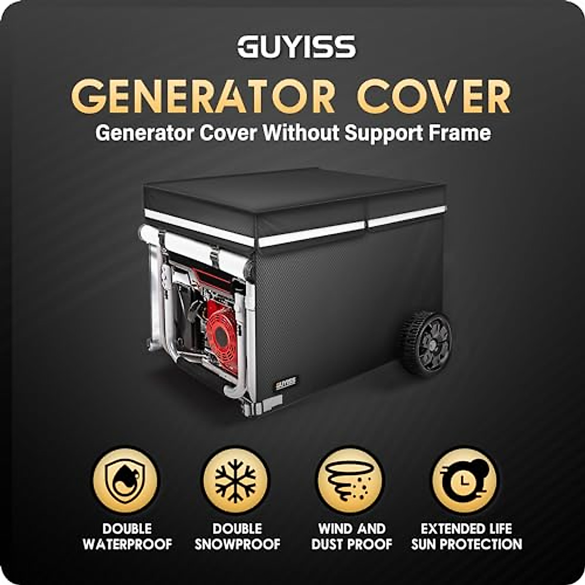 GUYISS Generator Covers While Running, 600D+210D Heavy Duty Waterproof, 32 "Lx24" Wx24 "H Fits Most DuroMax, Westinghouse,Etc 5000W-10000W Frame Generator. All-weather Generator Protective Cover.Black