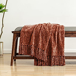 CozeCube Chenille Throw Blanket for Couch, Cozy Soft Throw Blanket with Fringe Tassel, Rust Orange Throw Blanket for Sofa Chair Gift,Decorative Farmhouse Throw Blanket 50"X60"