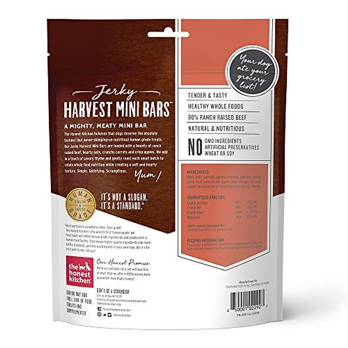 The Honest Kitchen Jerky Harvest Mini Bars: Beef Recipe With Carrots & Apples, 4 oz Bag
