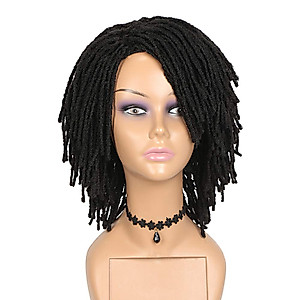 HANNE Short Dreadlock Wigs for Black Women and Men Afro Crochet Twist Braided Faux Locs Wig for African Americans Curly Braiding Full Wigs (Black Wig)