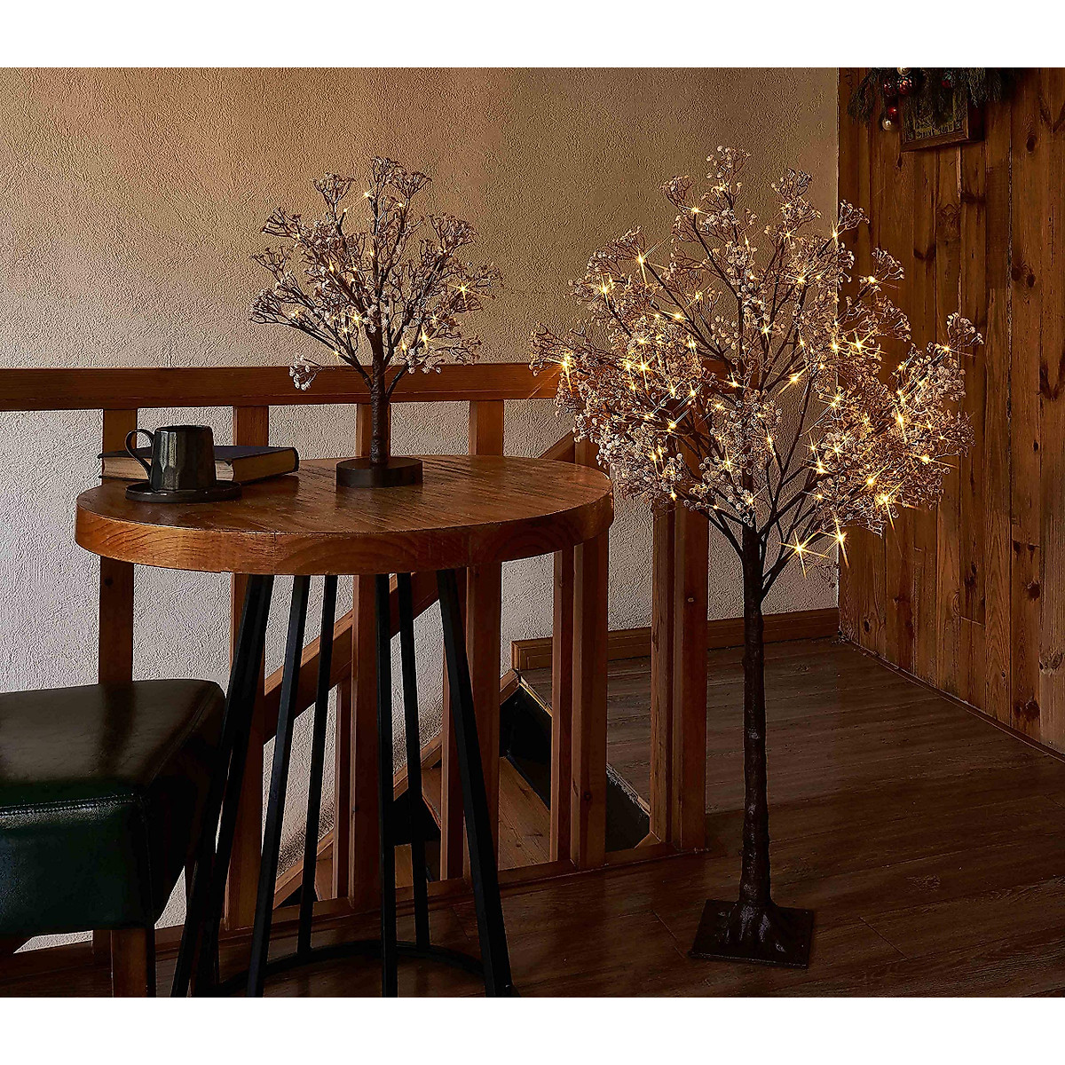 Hairui Lighted Gypsophila Tree 4FT 90 LED Artificial Baby Breath Flowers with Lights for Wedding Party Winter Christmas Holiday Decoration